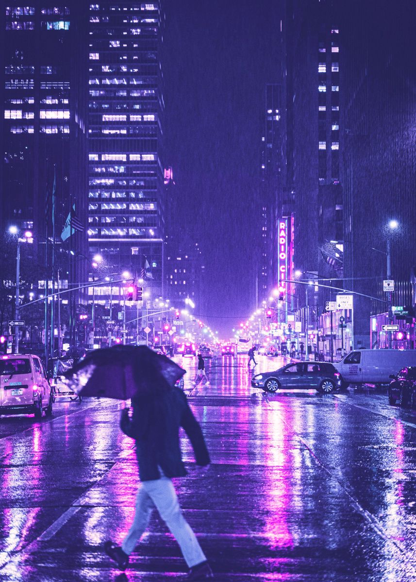 'Rain Neon City' Poster by Exhozt | Displate