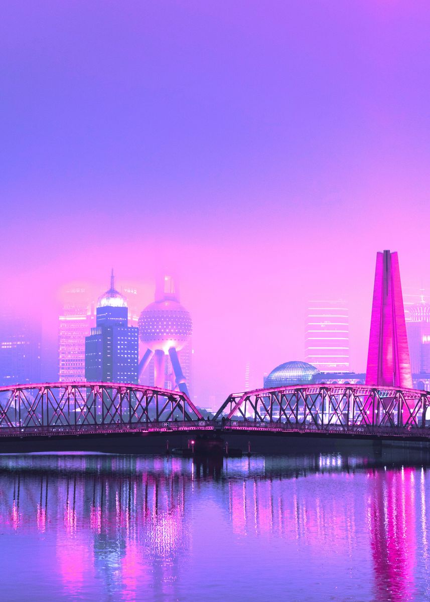 'Bridge Purple' Poster, picture, metal print, paint by Exhozt | Displate