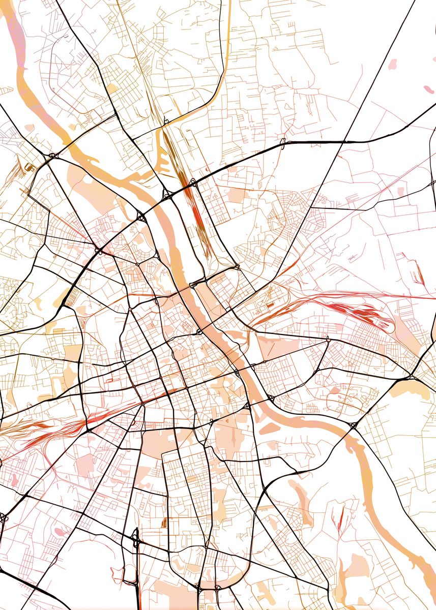 'Warsaw Street Map' Poster, picture, metal print, paint by Dany | Displate