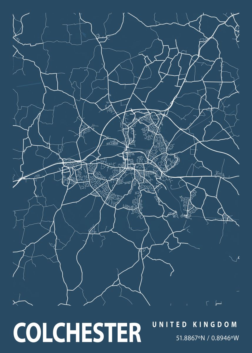 'Colchester Blueprint Map' Poster, picture, metal print, paint by Tien ...
