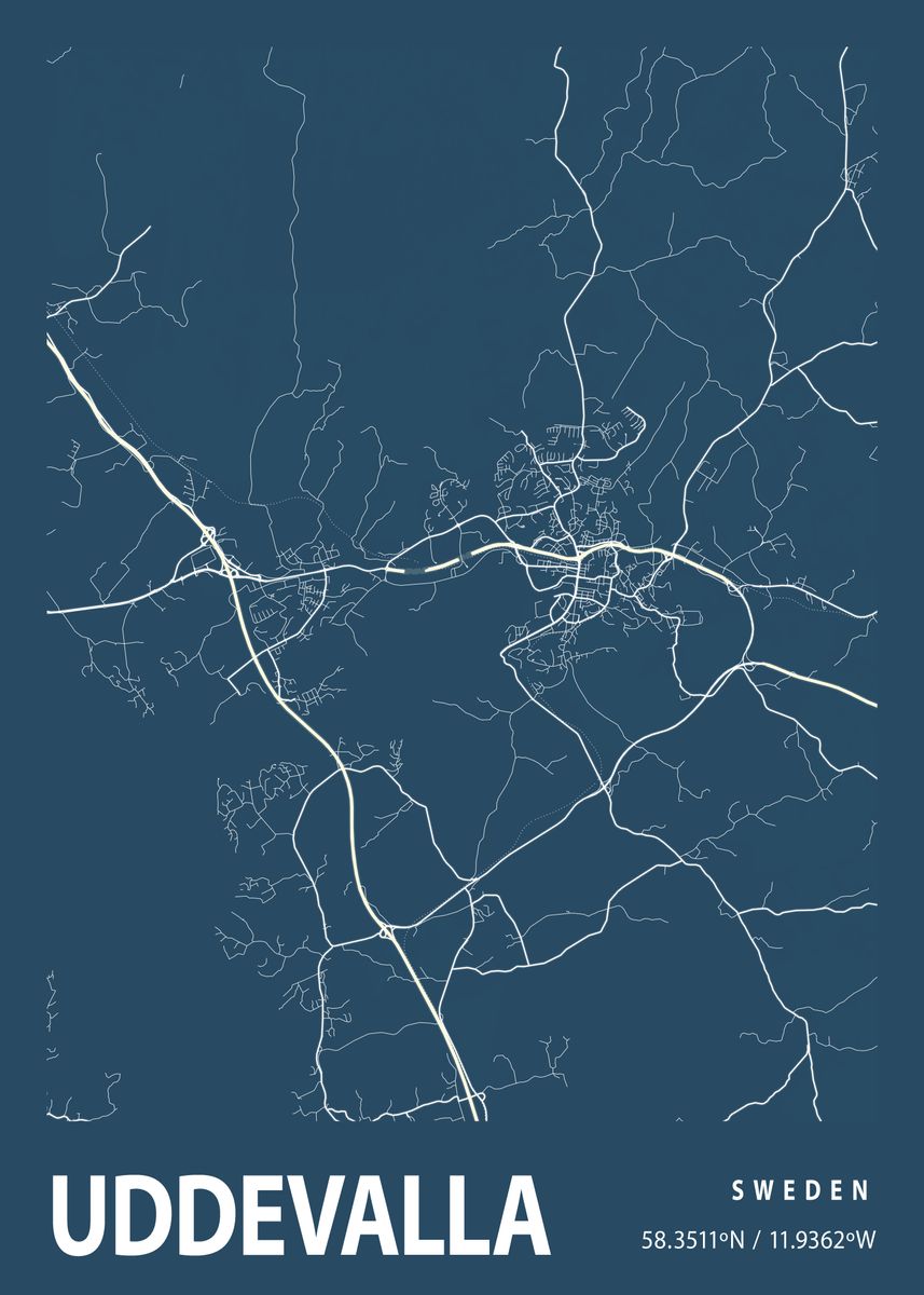 'Uddevalla Blueprint Street' Poster by Tien Stencil | Displate