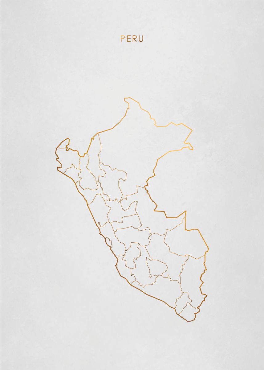 'Gold Peru Map' Poster, picture, metal print, paint by aio | Displate
