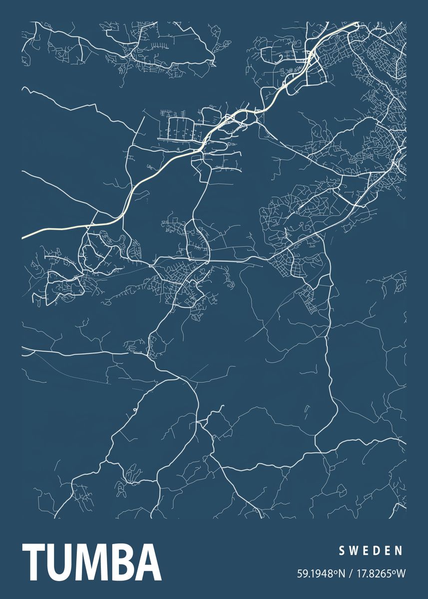 'Tumba Blueprint Street Map' Poster, picture, metal print, paint by ...
