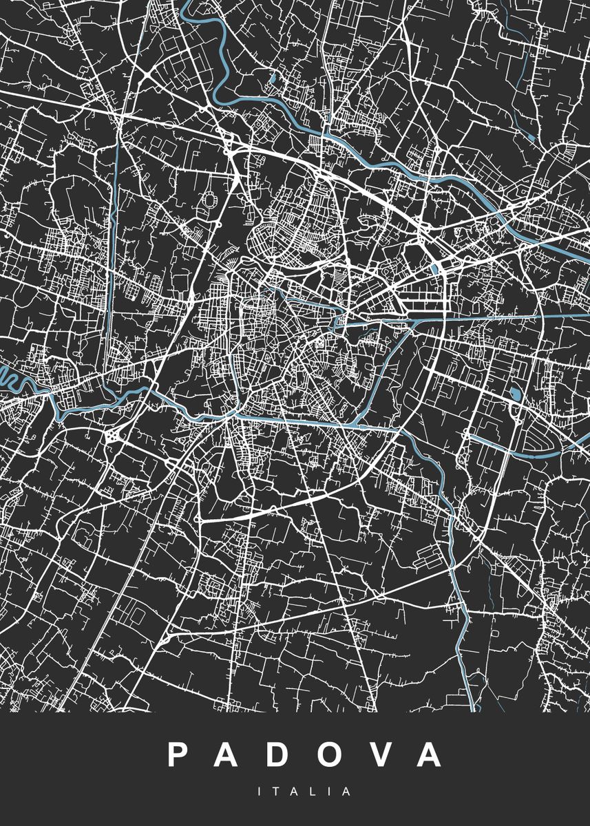 'Padova Italia City Map ' Poster, picture, metal print, paint by ...