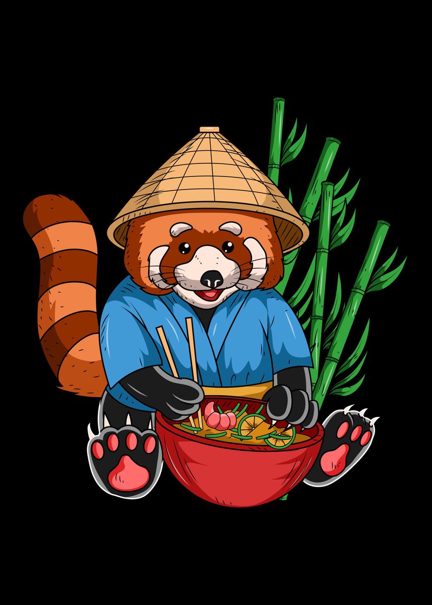 'Red Panda Ramen Cook' Poster, picture, metal print, paint by ...