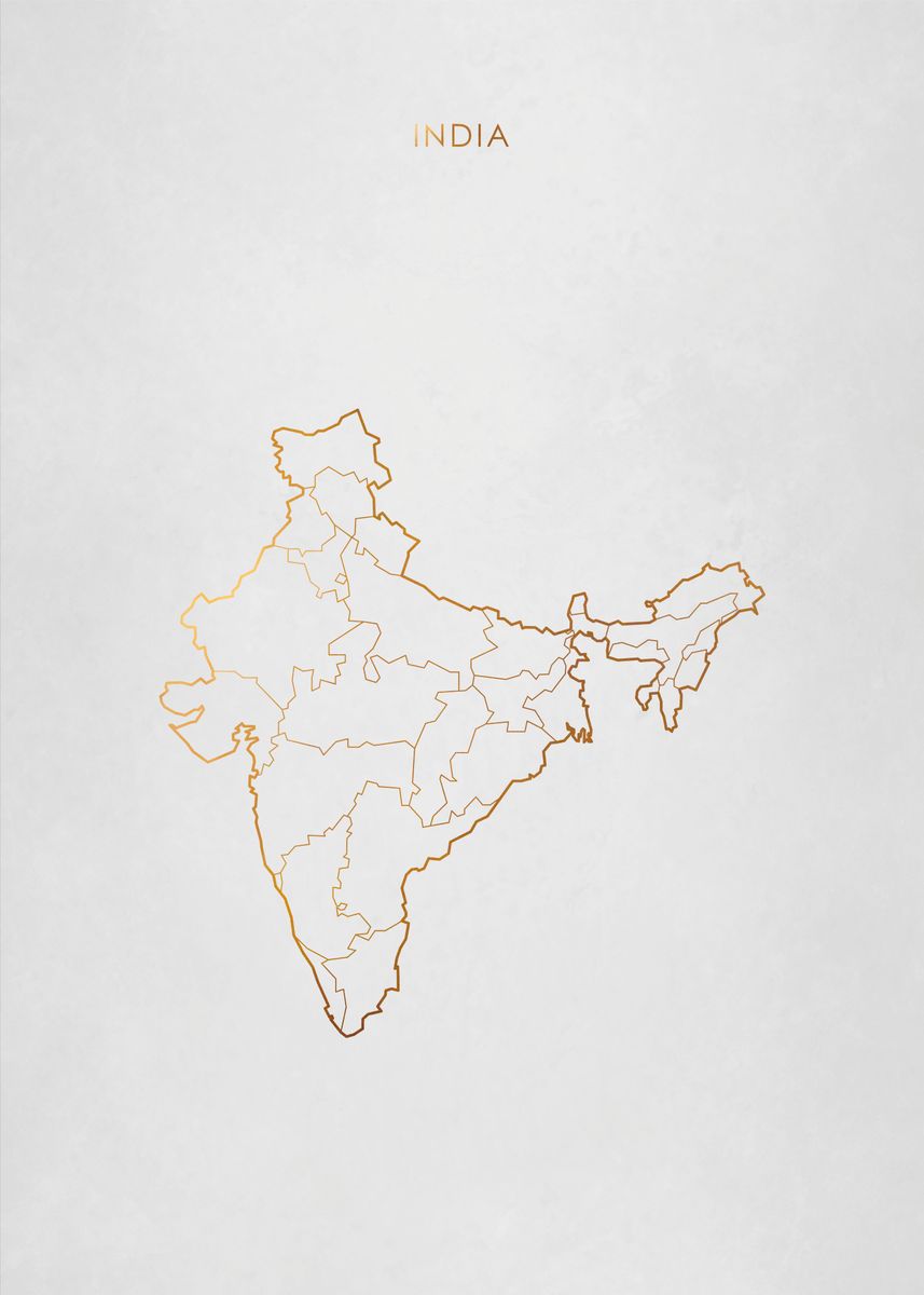 'Gold India Map' Poster, picture, metal print, paint by aio | Displate