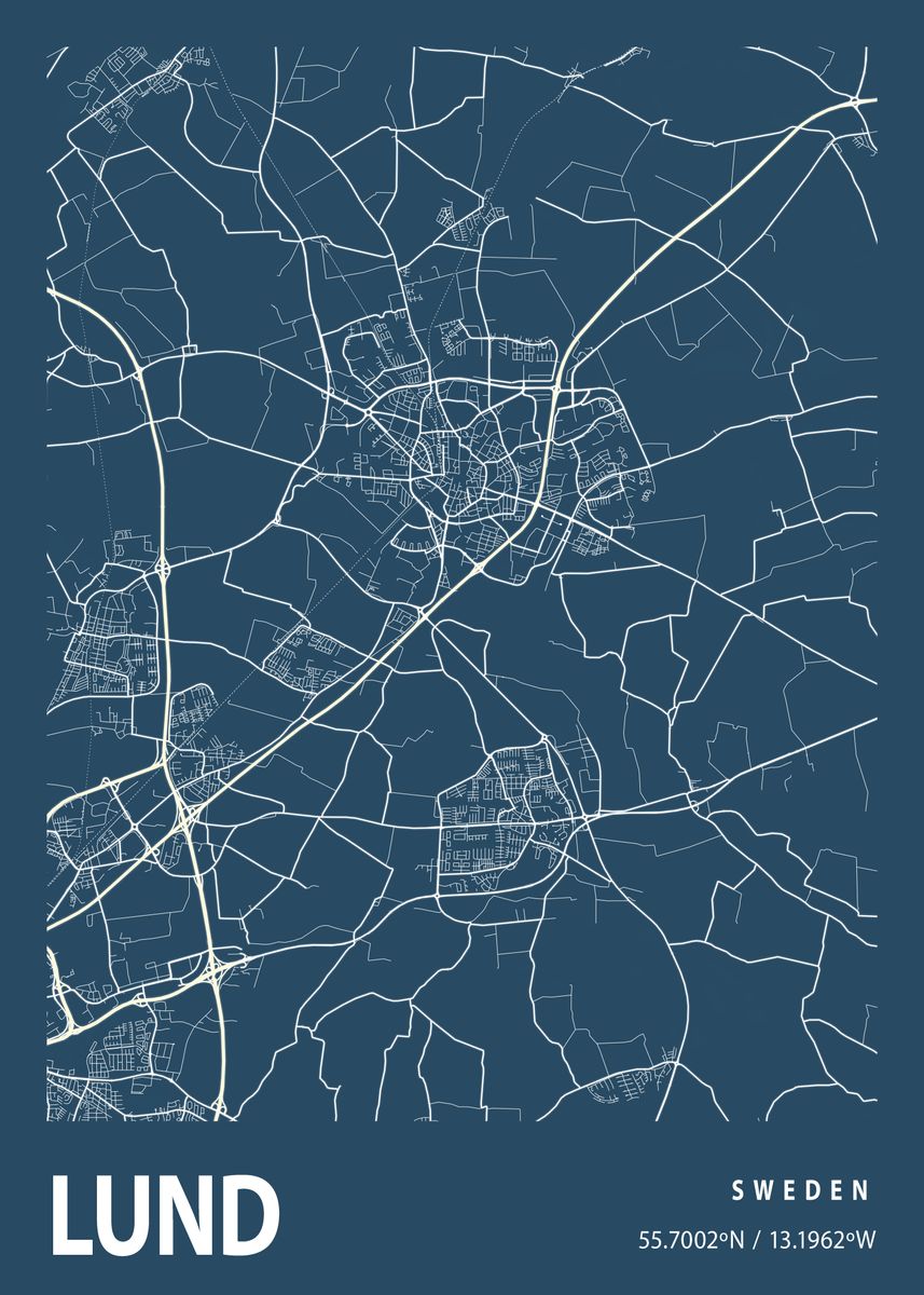 'Lund Blueprint Street Map' Poster by Tien Stencil | Displate
