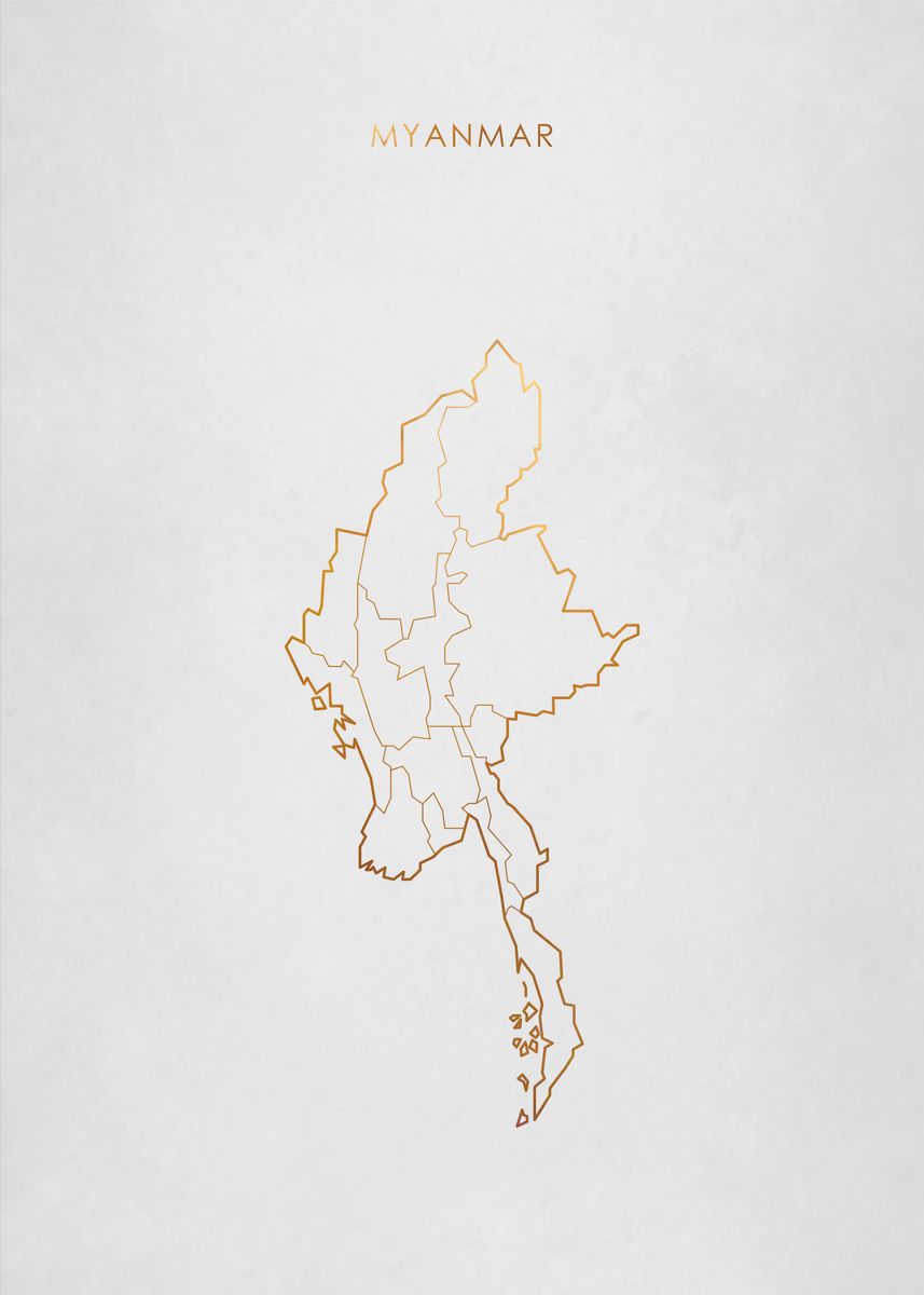 'Gold Myanmar Map' Poster, picture, metal print, paint by aio | Displate