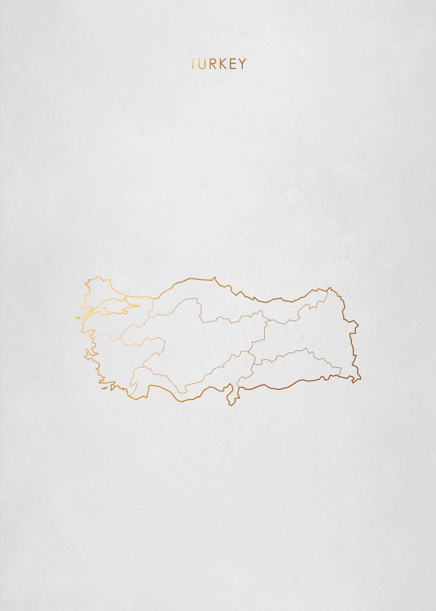 'Gold Turkey Map' Poster, picture, metal print, paint by aio | Displate