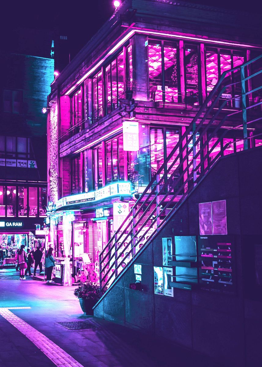 'Market Neon night' Poster by Exhozt | Displate