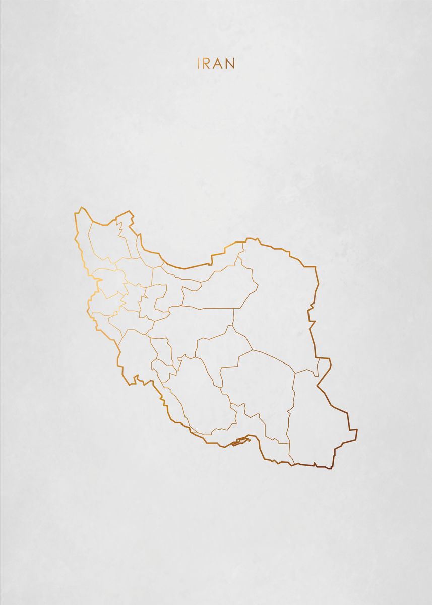 'Gold Iran Map' Poster, picture, metal print, paint by Alo | Displate