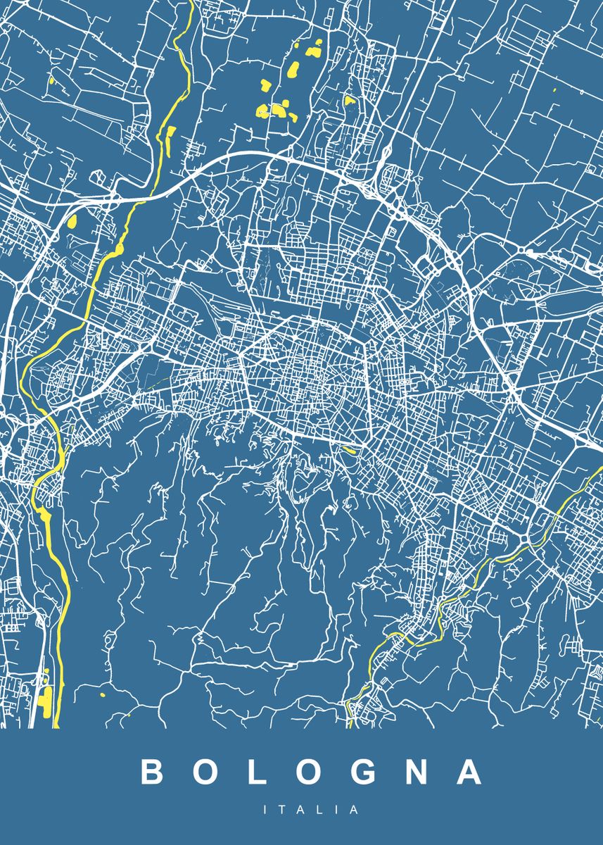 'BOLOGNA City Map Blue' Poster by UrbanMaps | Displate