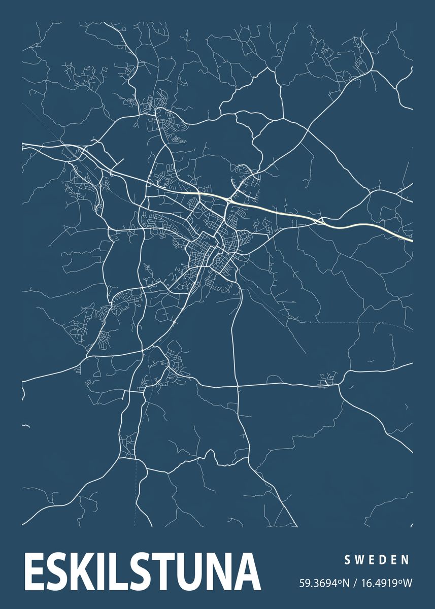 'Eskilstuna Blueprint Map' Poster, picture, metal print, paint by Tien ...