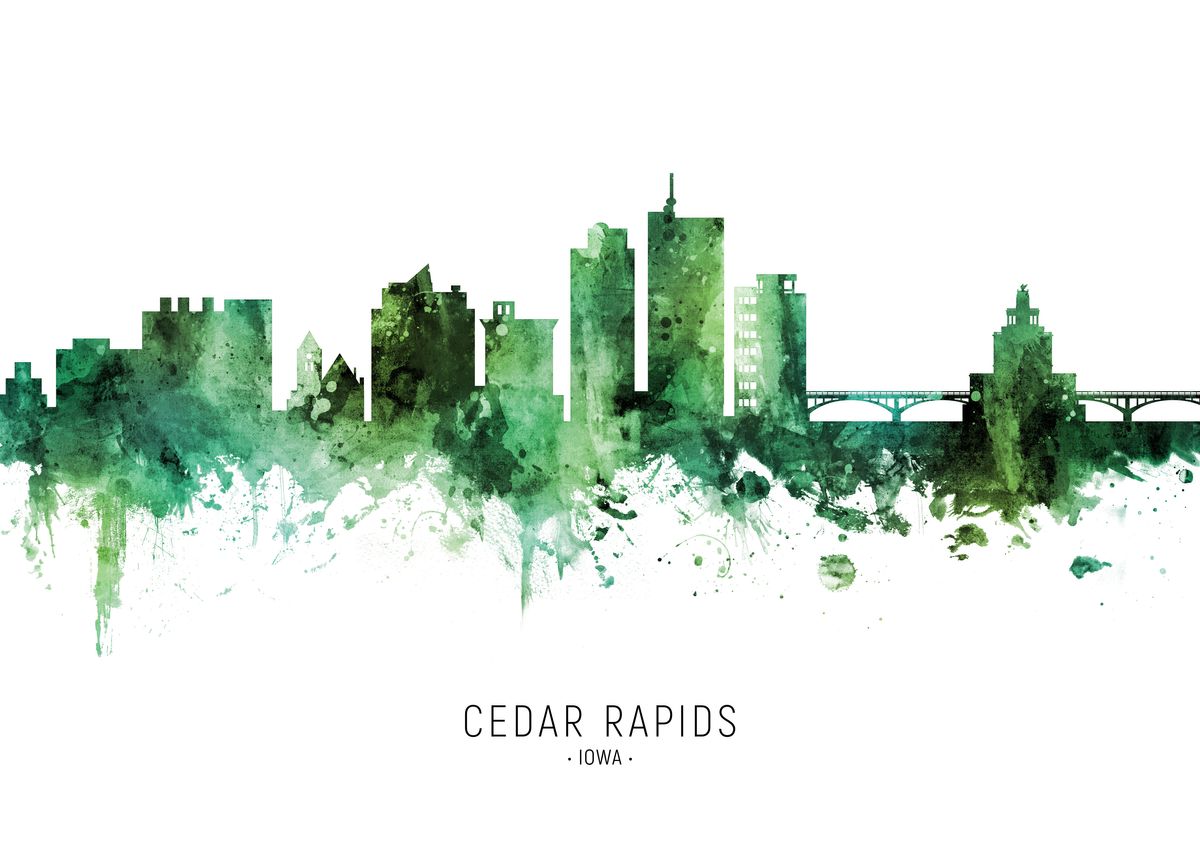 'Cedar Rapids Skyline Iowa' Poster by Michael Tompsett | Displate