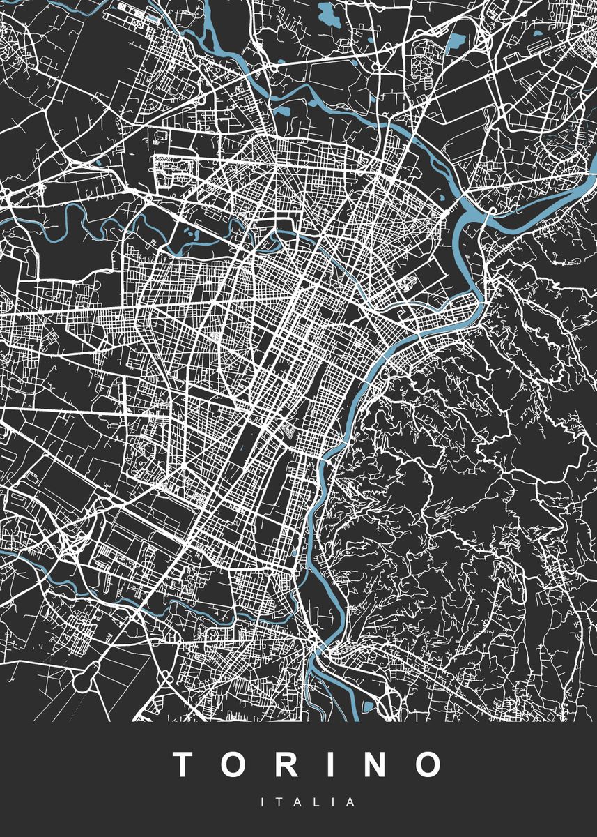 'TORINO City Map Black' Poster, picture, metal print, paint by ...