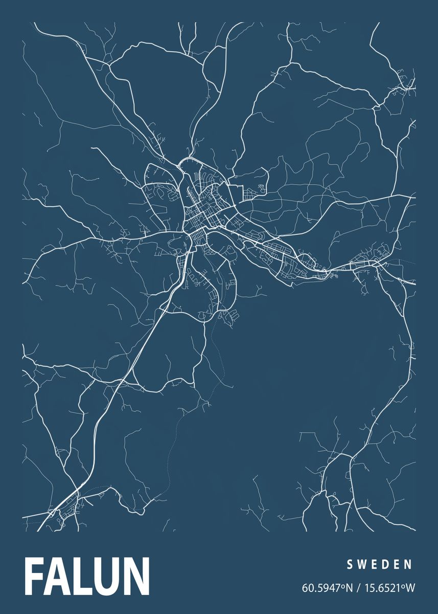 'Falun Blueprint Street Map' Poster by Tien Stencil | Displate