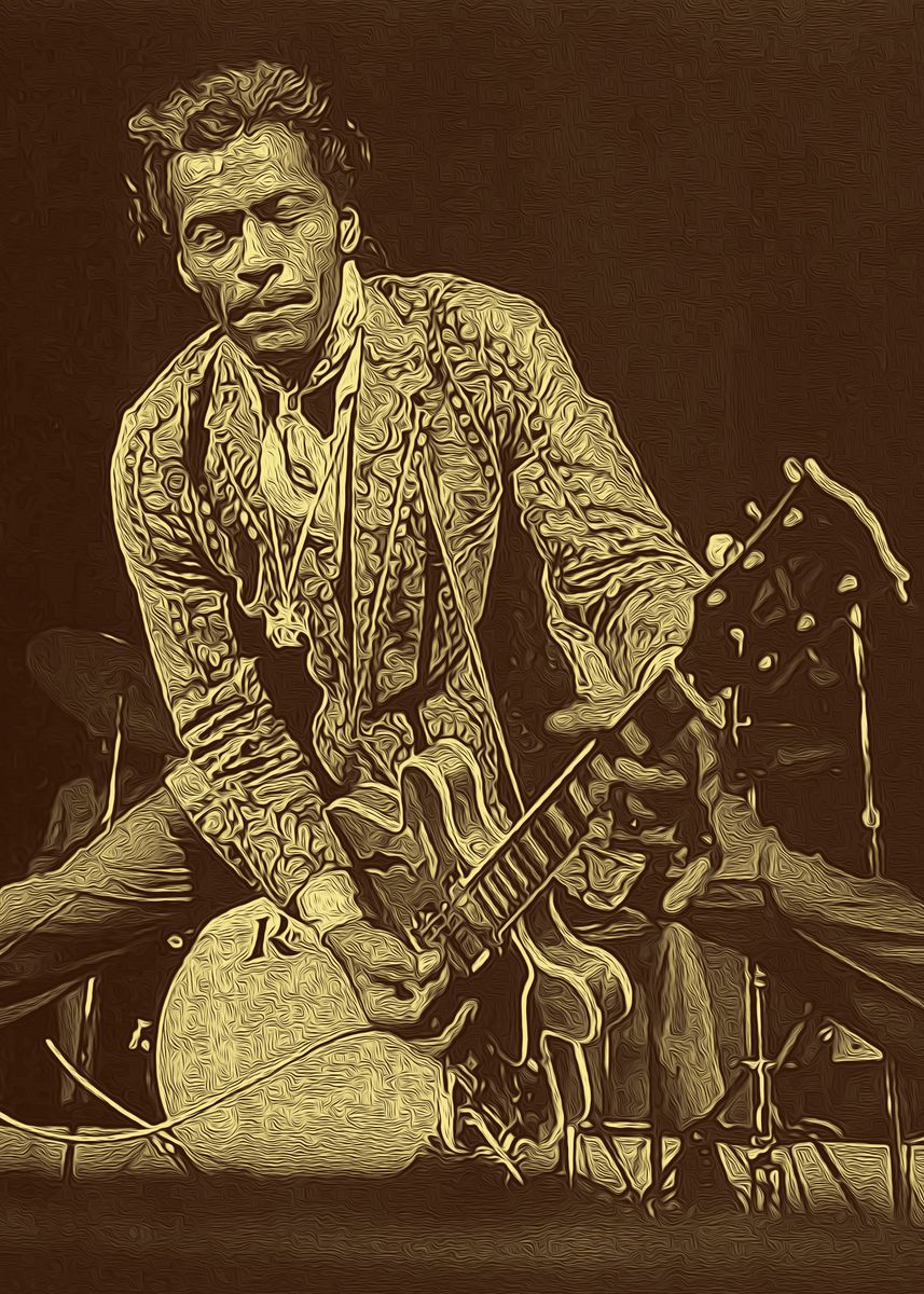 'Chuck Berry RetroVintage 6' Poster, picture, metal print, paint by ...
