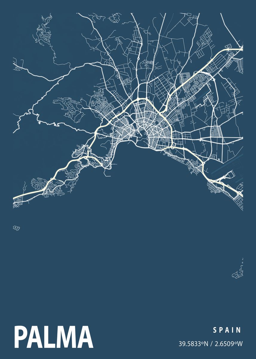 'Palma Blueprint Street Map' Poster by Tien Stencil | Displate