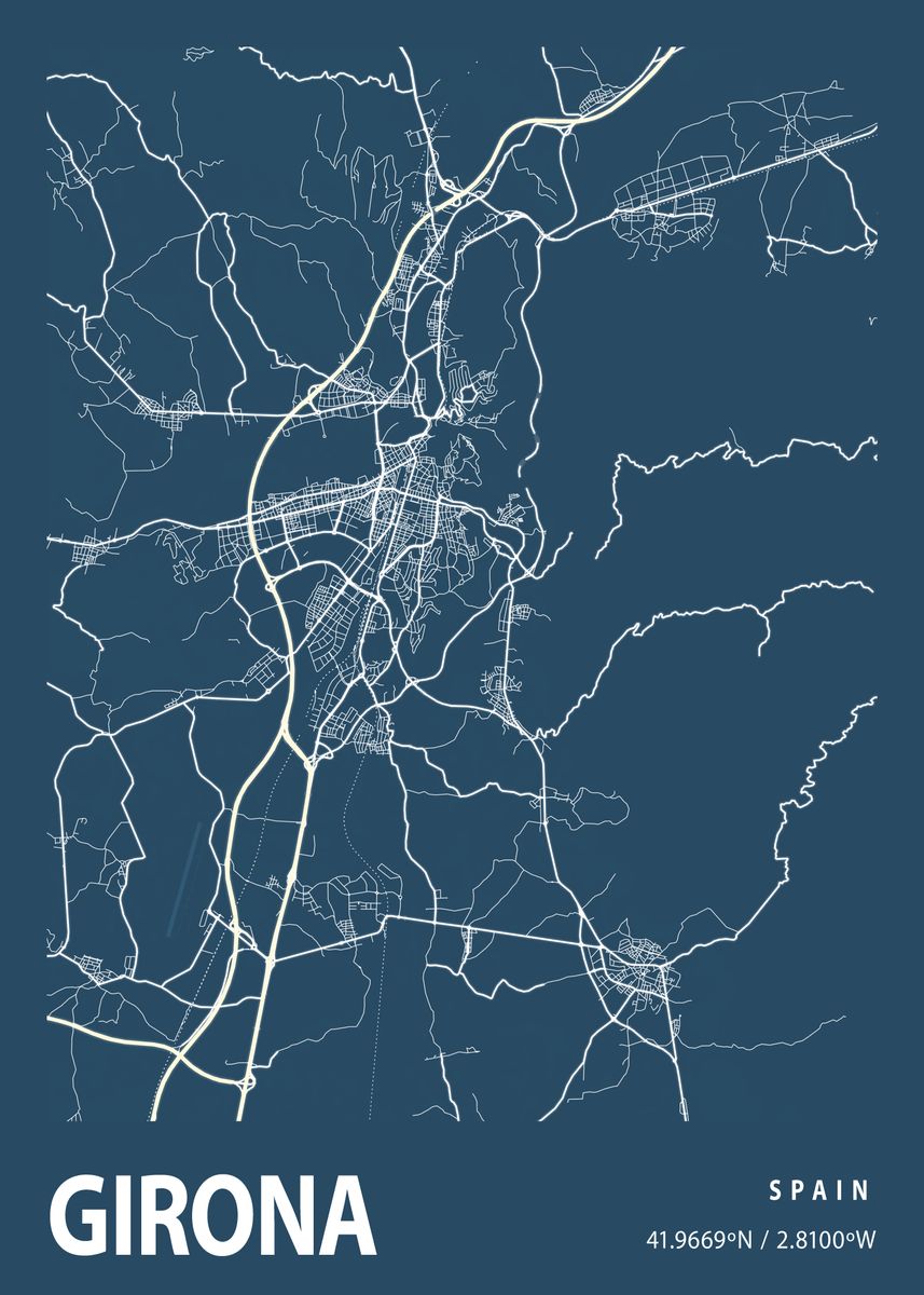 'Girona Blueprint Street' Poster, picture, metal print, paint by Tien ...