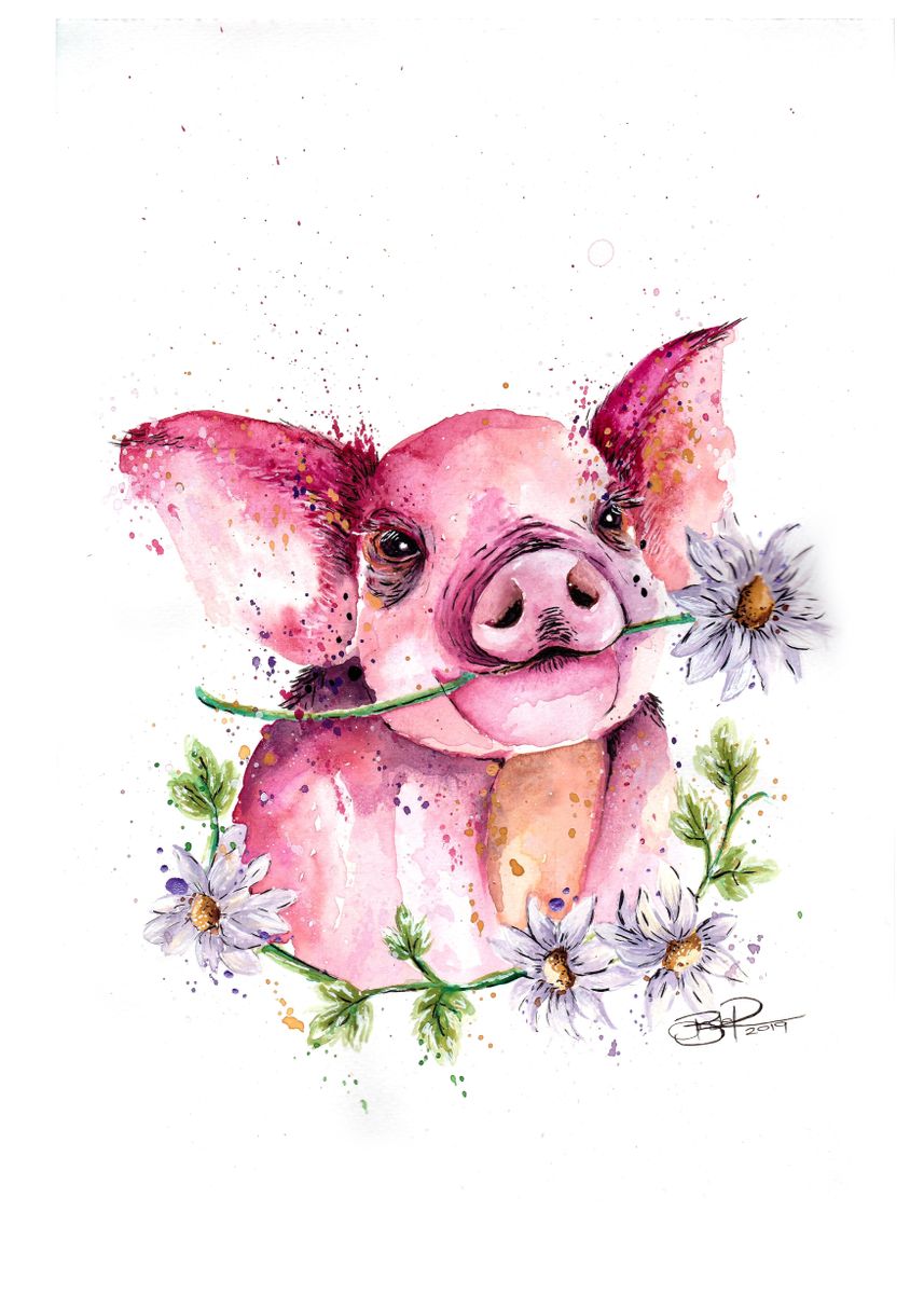 'Pink Pig' Poster, picture, metal print, paint by Anrika Bresler | Displate