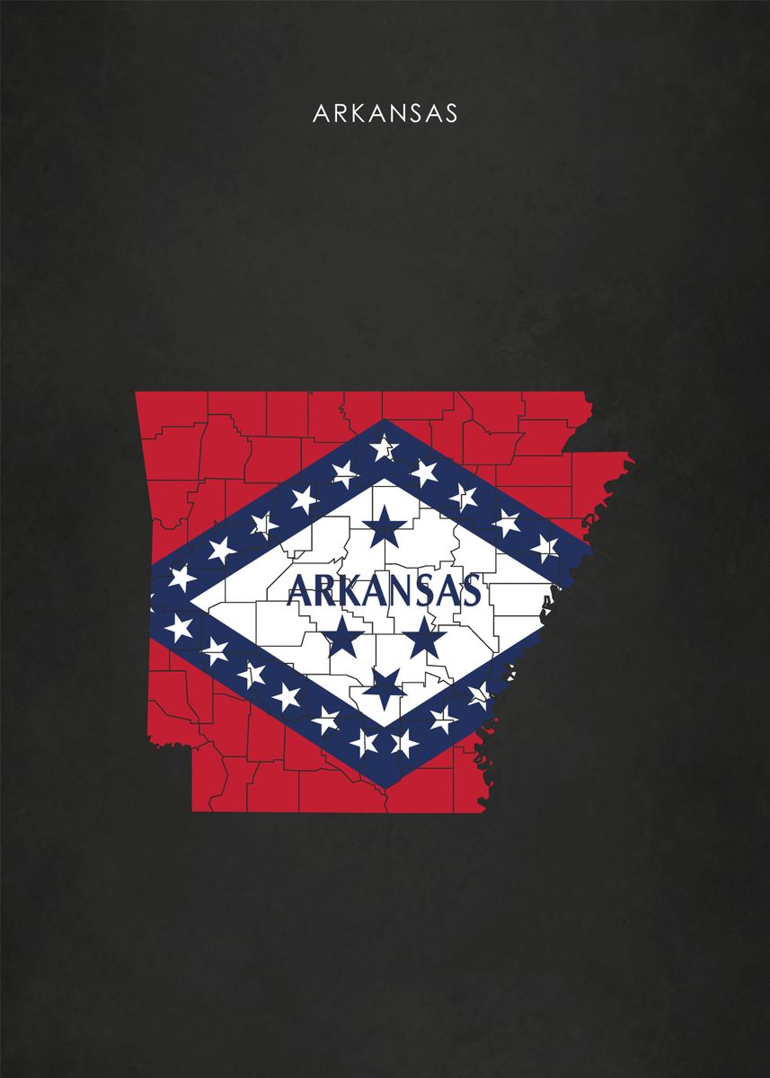 'Arkansas Flag Map' Poster, picture, metal print, paint by aio | Displate