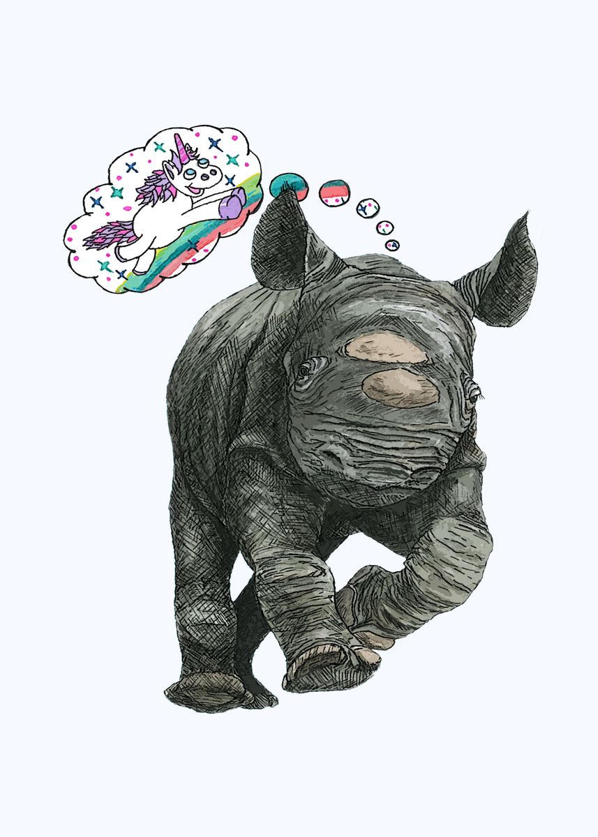 'BABY BLACK RHINO' Poster, picture, metal print, paint by Patrick ...