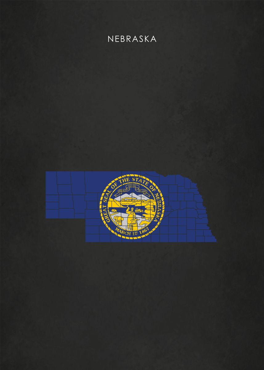 'Nebraska Flag Map' Poster, picture, metal print, paint by aio | Displate