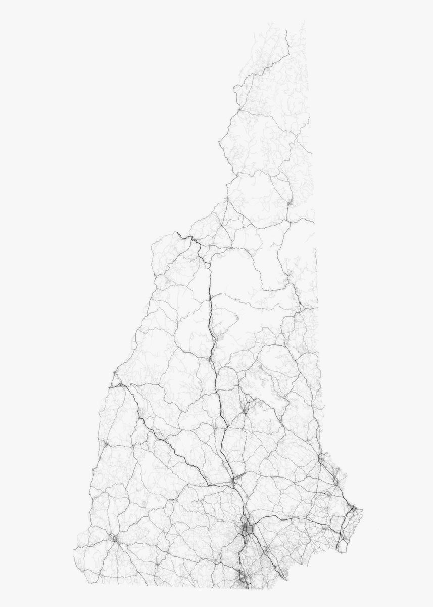 'Roads of New Hampshire Map' Poster, picture, metal print, paint by ...