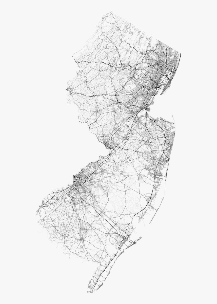 'Roads of New Jersey Map' Poster, picture, metal print, paint by ...