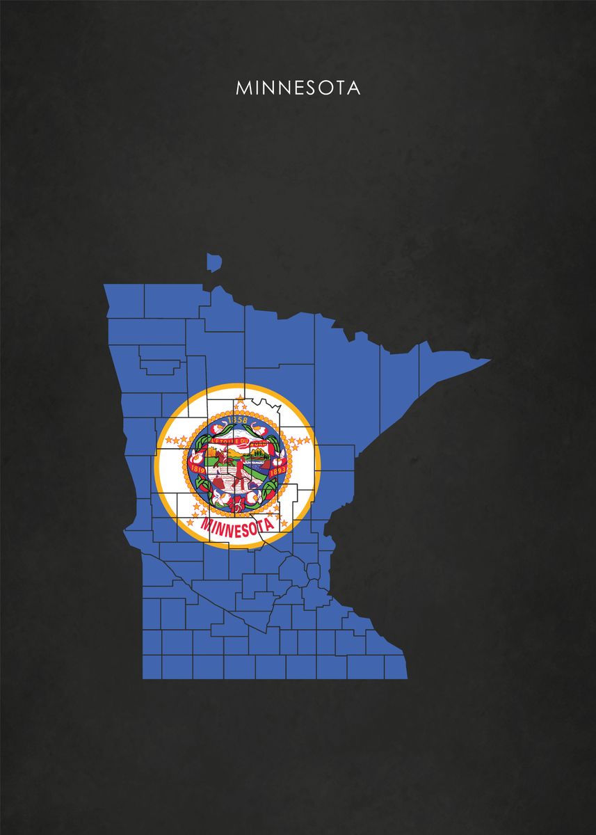 'Minnesota Flag Map' Poster, picture, metal print, paint by aio | Displate
