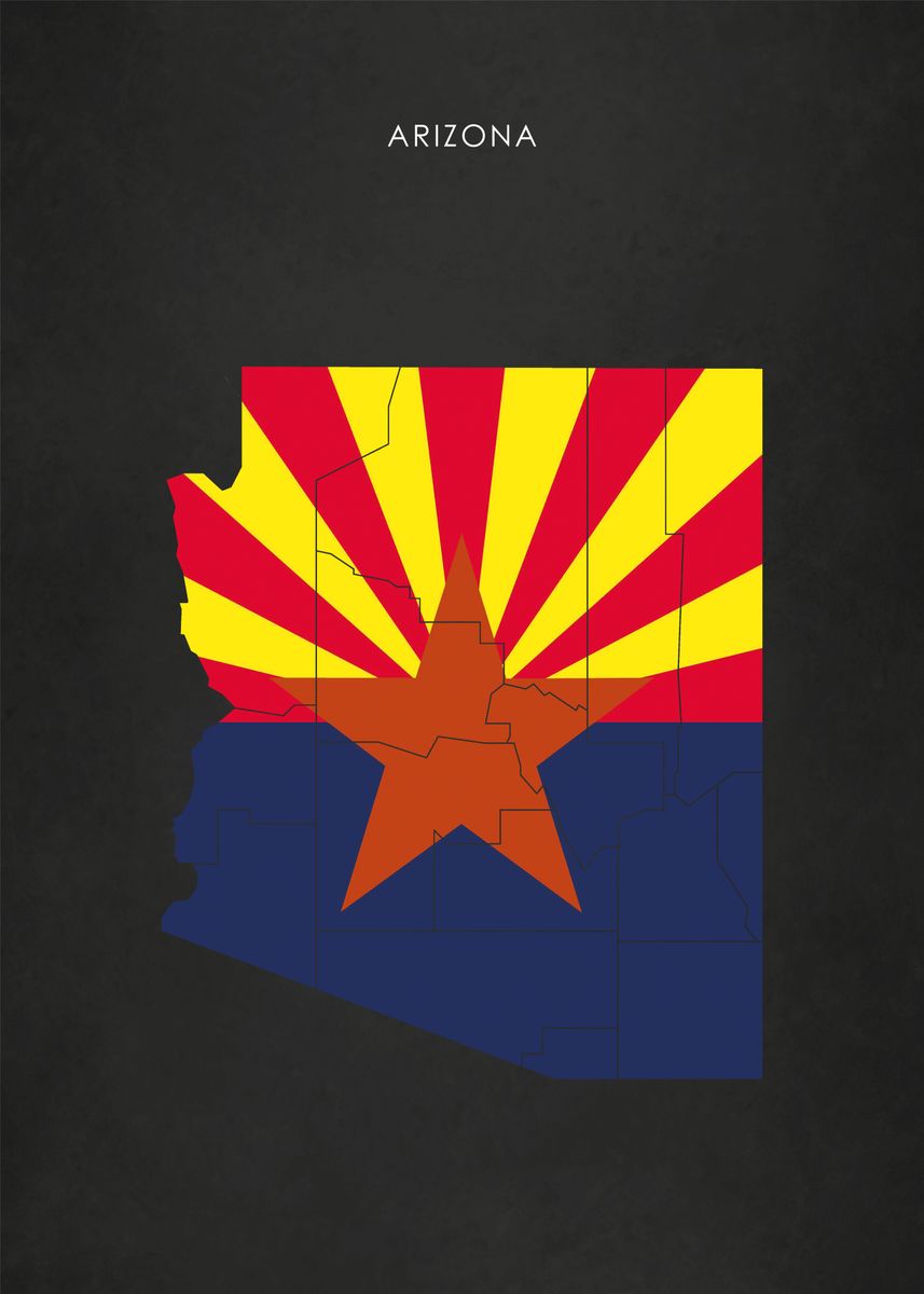 'Arizona Flag Map' Poster, picture, metal print, paint by aio | Displate