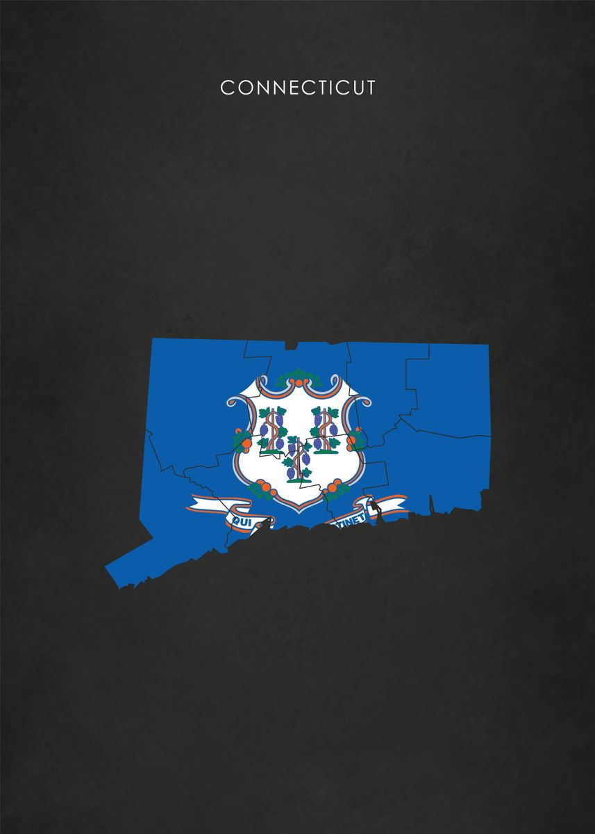 'Connecticut Flag Map' Poster, picture, metal print, paint by aio ...