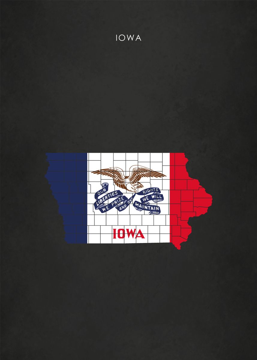 'Iowa Flag Map' Poster, picture, metal print, paint by Alo | Displate