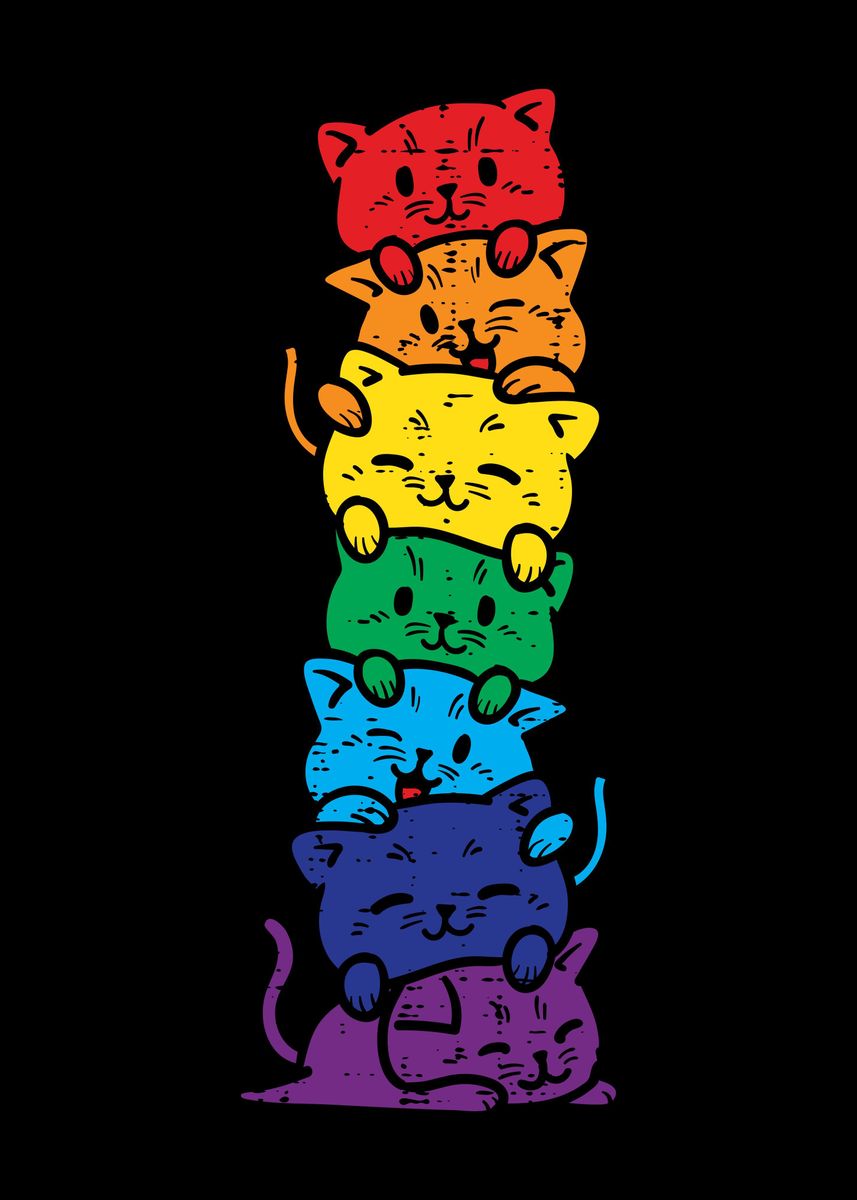 'Cat Stack LGBT Pride' Poster, picture, metal print, paint by ...