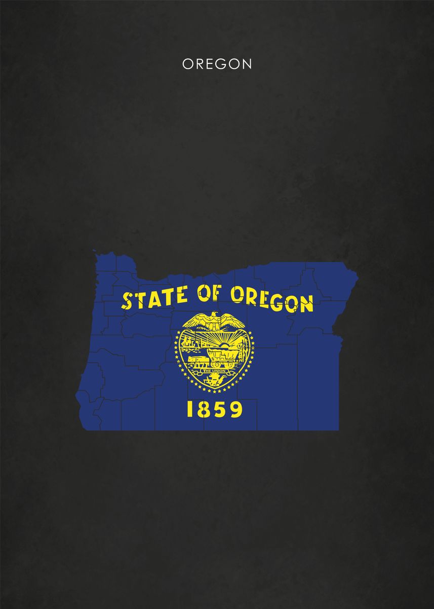 'Oregon State Flag Map' Poster, picture, metal print, paint by aio ...