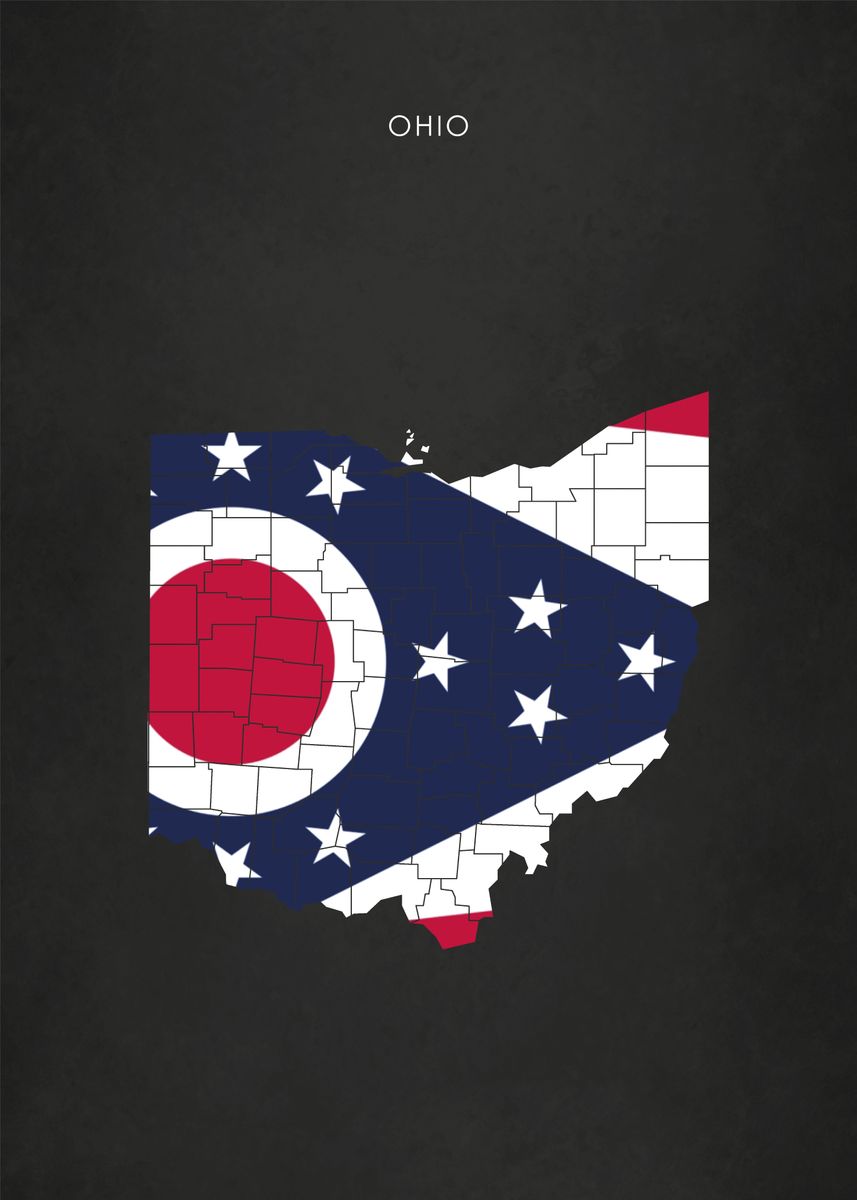 'Ohio State Flag Map' Poster, picture, metal print, paint by Alo | Displate