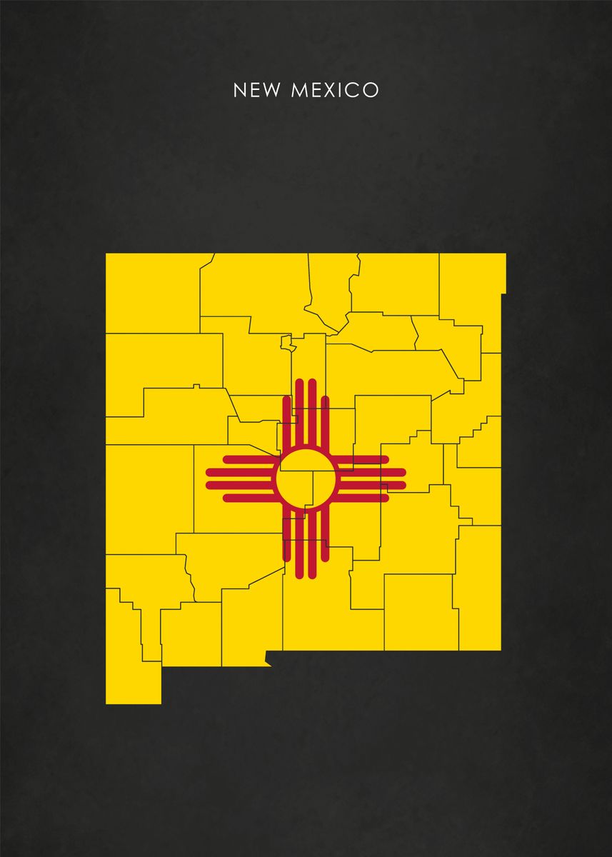 'New Mexico Flag Map' Poster by Alo | Displate