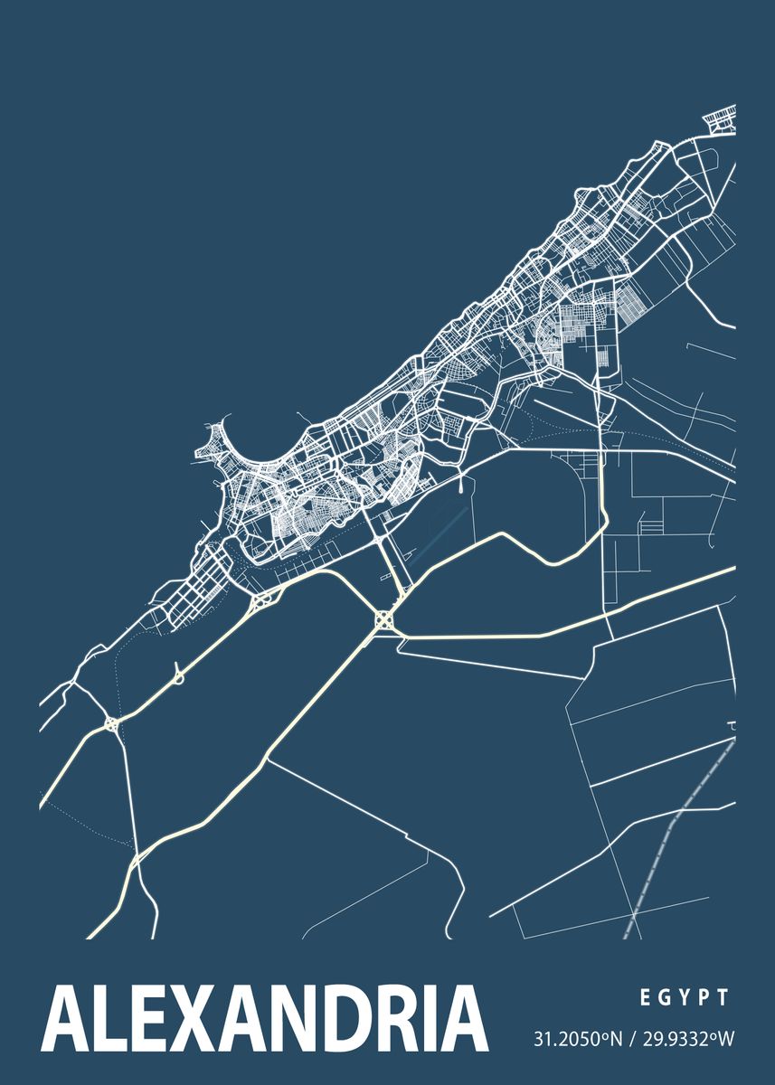 'Alexandria Blueprint Map' Poster by Tien Stencil | Displate