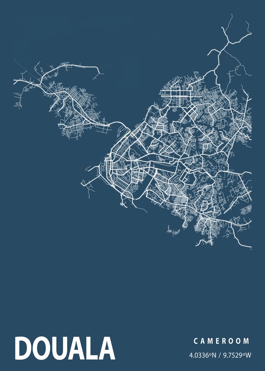 'Douala Blueprint Street' Poster, picture, metal print, paint by Tien Stencil | Displate