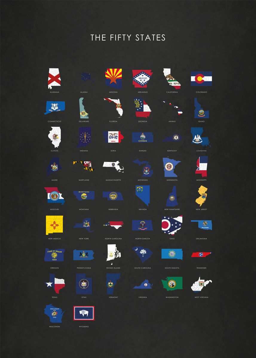 'The Fifty States Flag Maps' Poster, picture, metal print, paint by aio ...