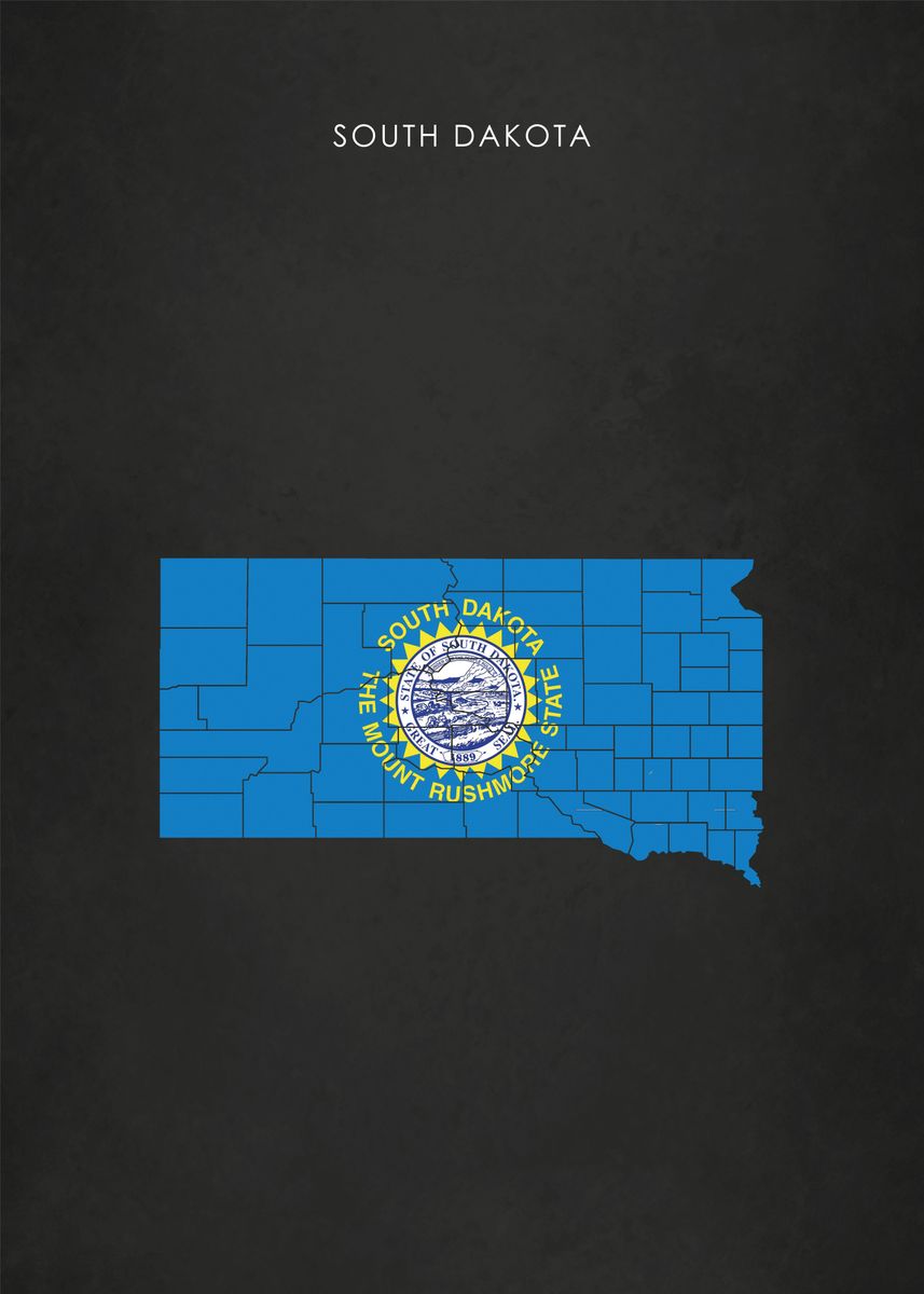'South Dakota Flag Map' Poster, picture, metal print, paint by aio ...