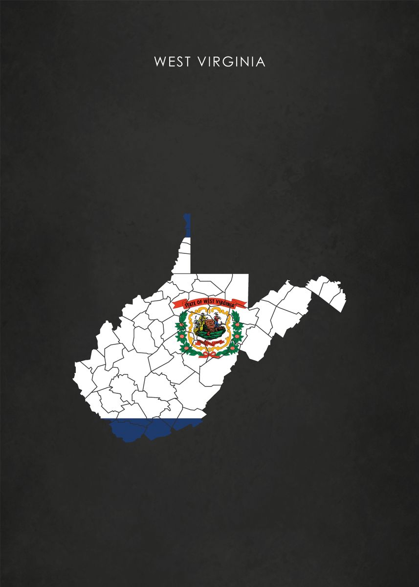'West Virginia Flag Map' Poster, picture, metal print, paint by aio ...