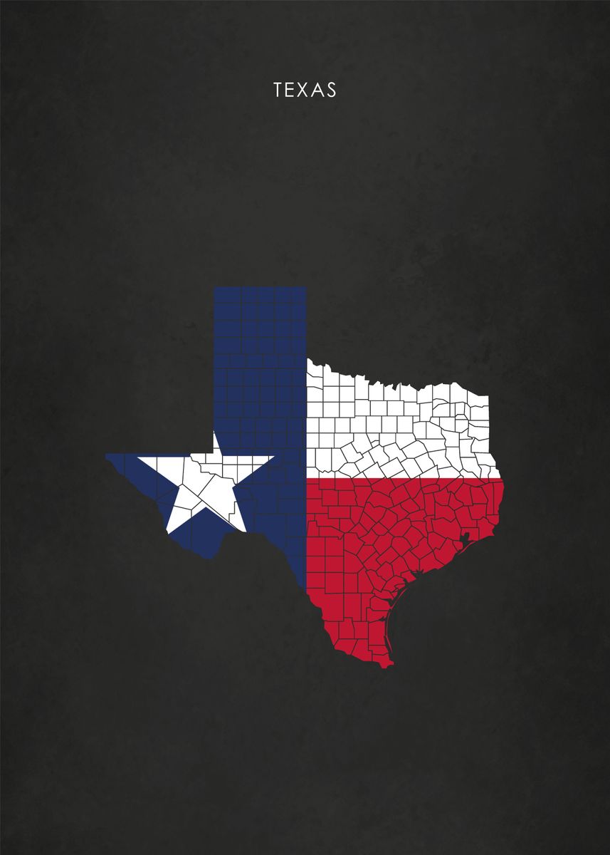 'Texas Flag Map' Poster, picture, metal print, paint by Alo | Displate