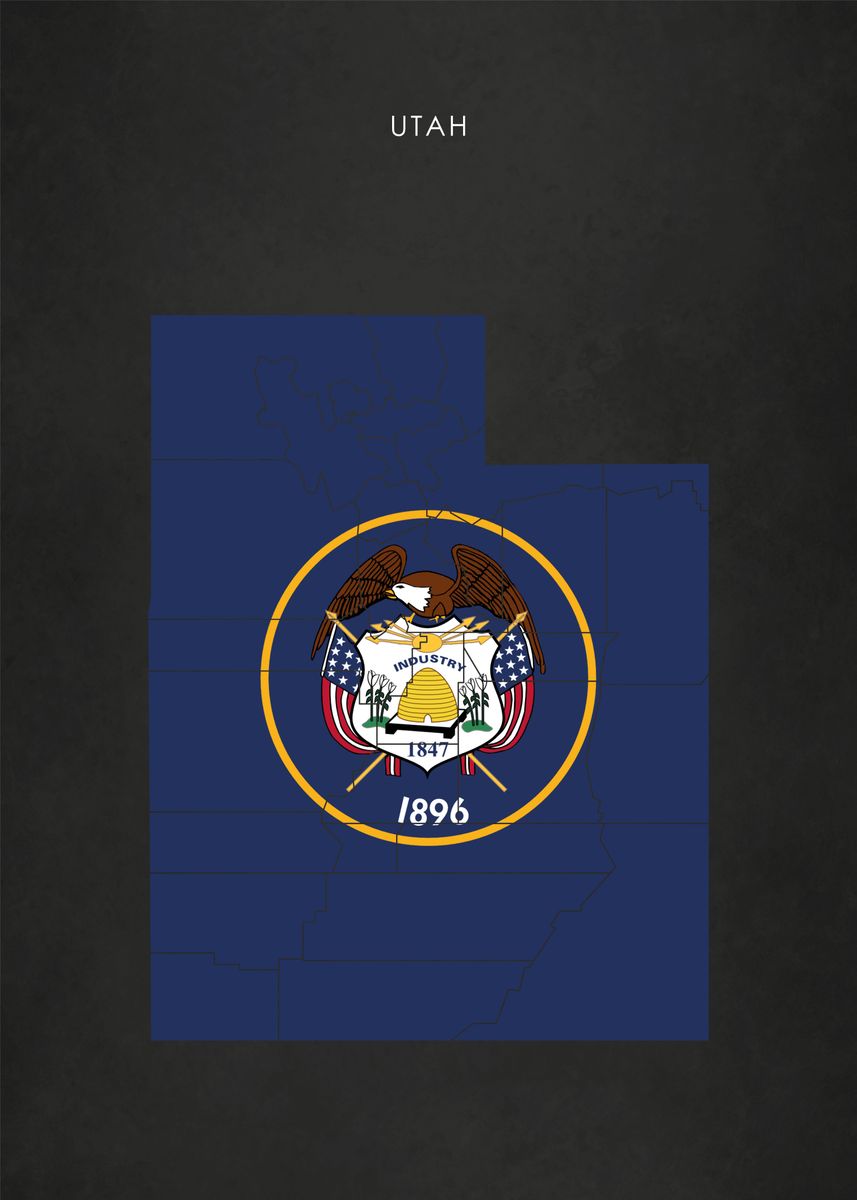 'Utah Flag Map' Poster, picture, metal print, paint by aio | Displate