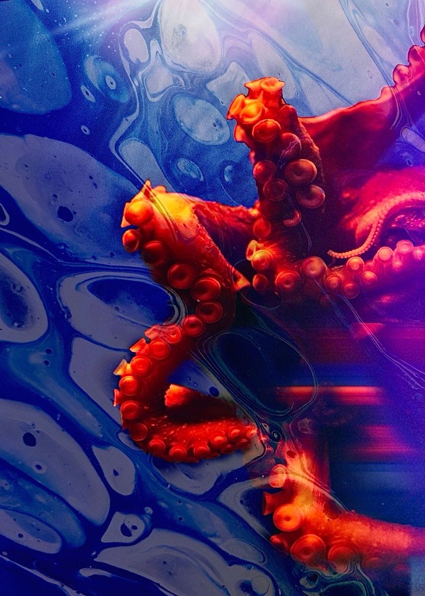 'Orange Octopus ' Poster, picture, metal print, paint by ...