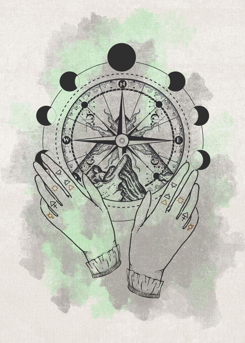 'Moon Compass' Poster, picture, metal print, paint by AndrejZT | Displate