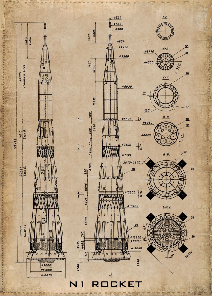 'n1 rocket blueprint' Poster by Project X | Displate