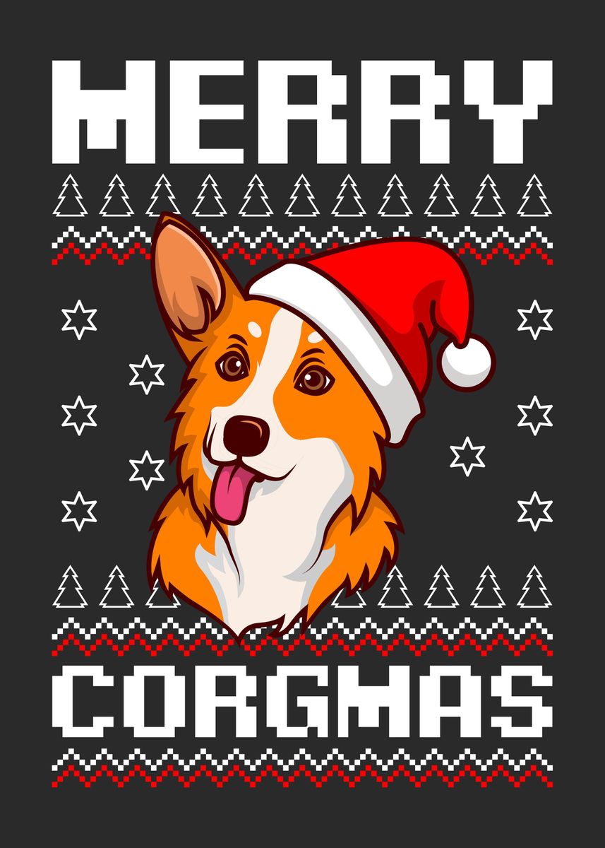 'Corgi Dog Christmas Xmas' Poster, picture, metal print, paint by ...
