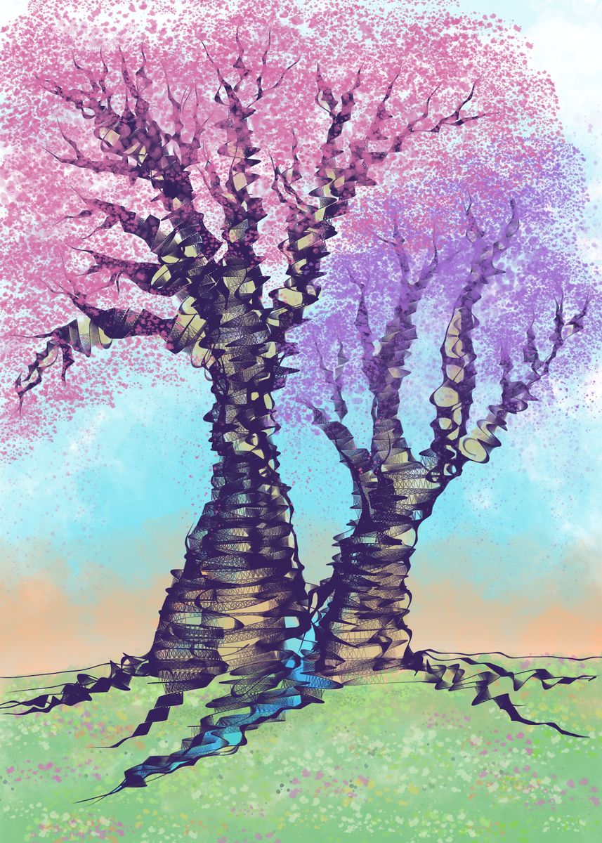 'Blossoming thoughts' Poster, picture, metal print, paint by Helana Al Rekabi | Displate