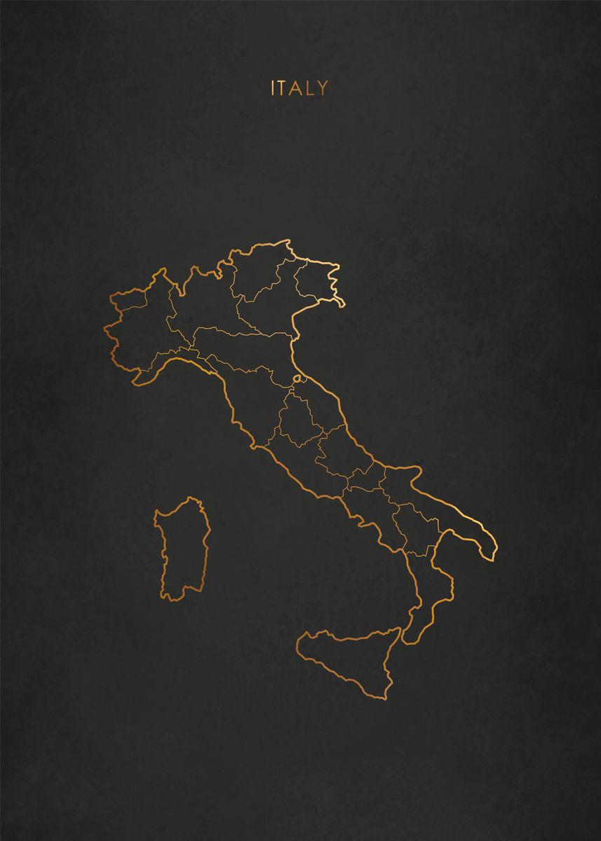 'Gold Italy Map' Poster, picture, metal print, paint by Alo | Displate